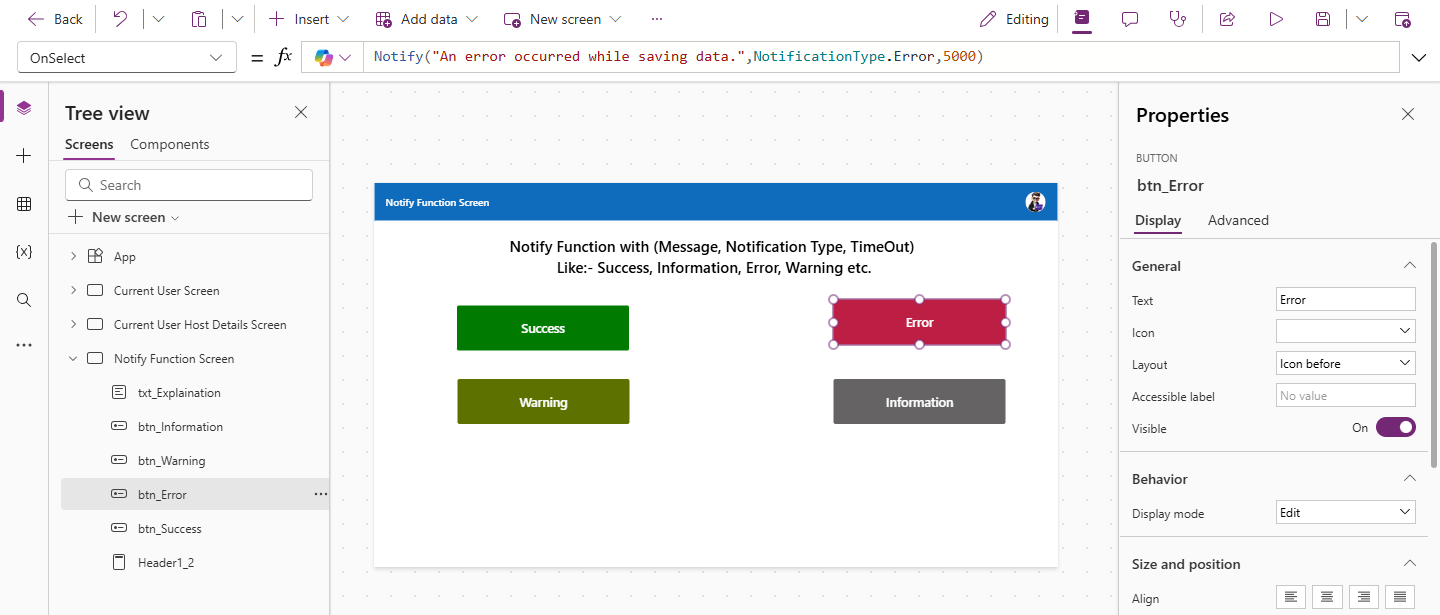 What is PowerApps Notify Function and What’s the purpose of it with ...